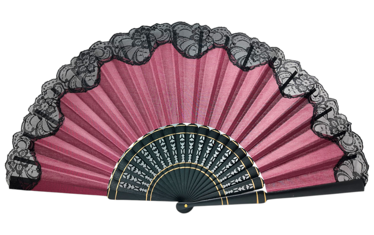 Abanico pericón flamenco con encaje negro y varillas caladas – 60 x 33 ...