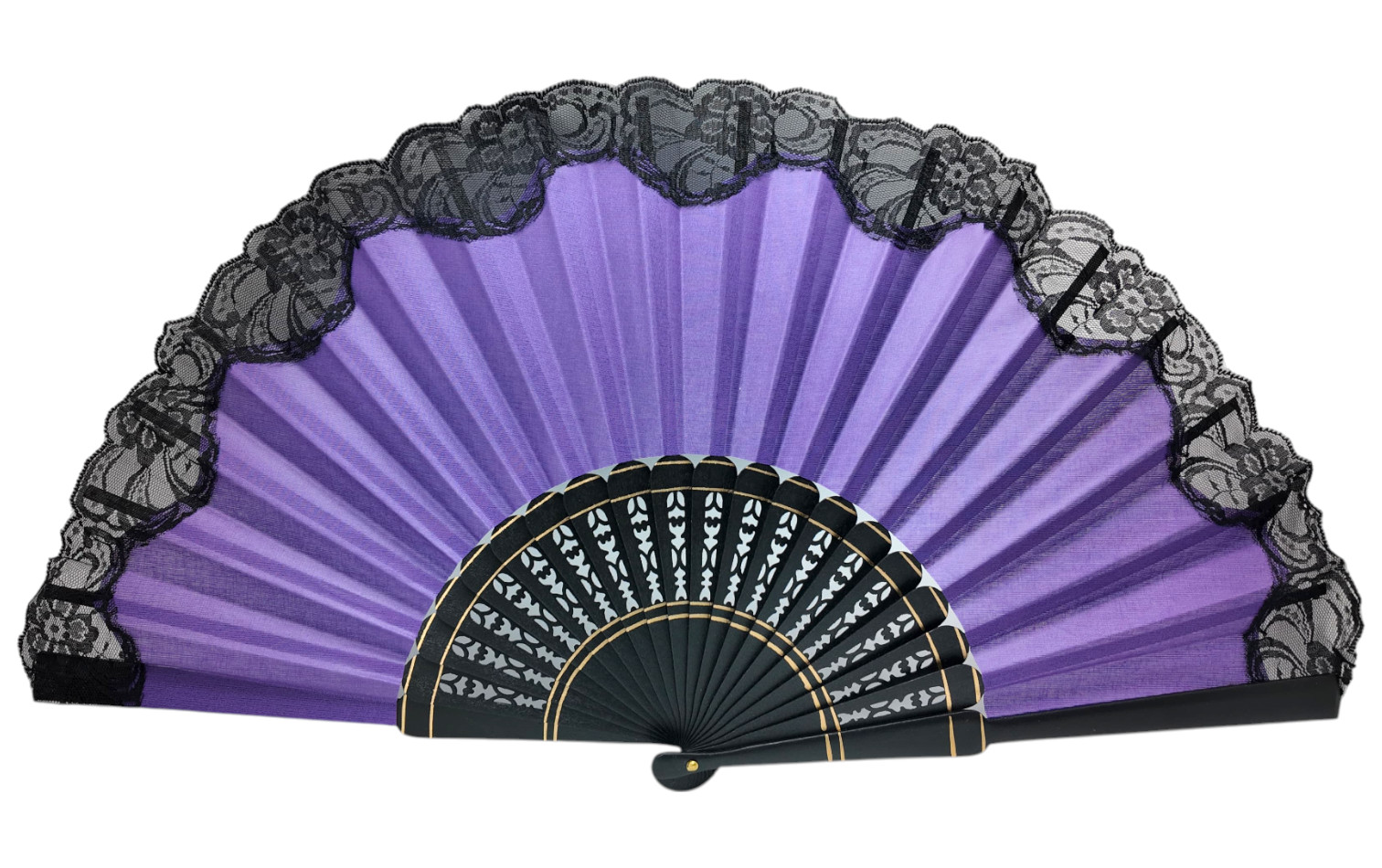 Abanico pericón flamenco con encaje negro y varillas caladas – 60 x 33 ...