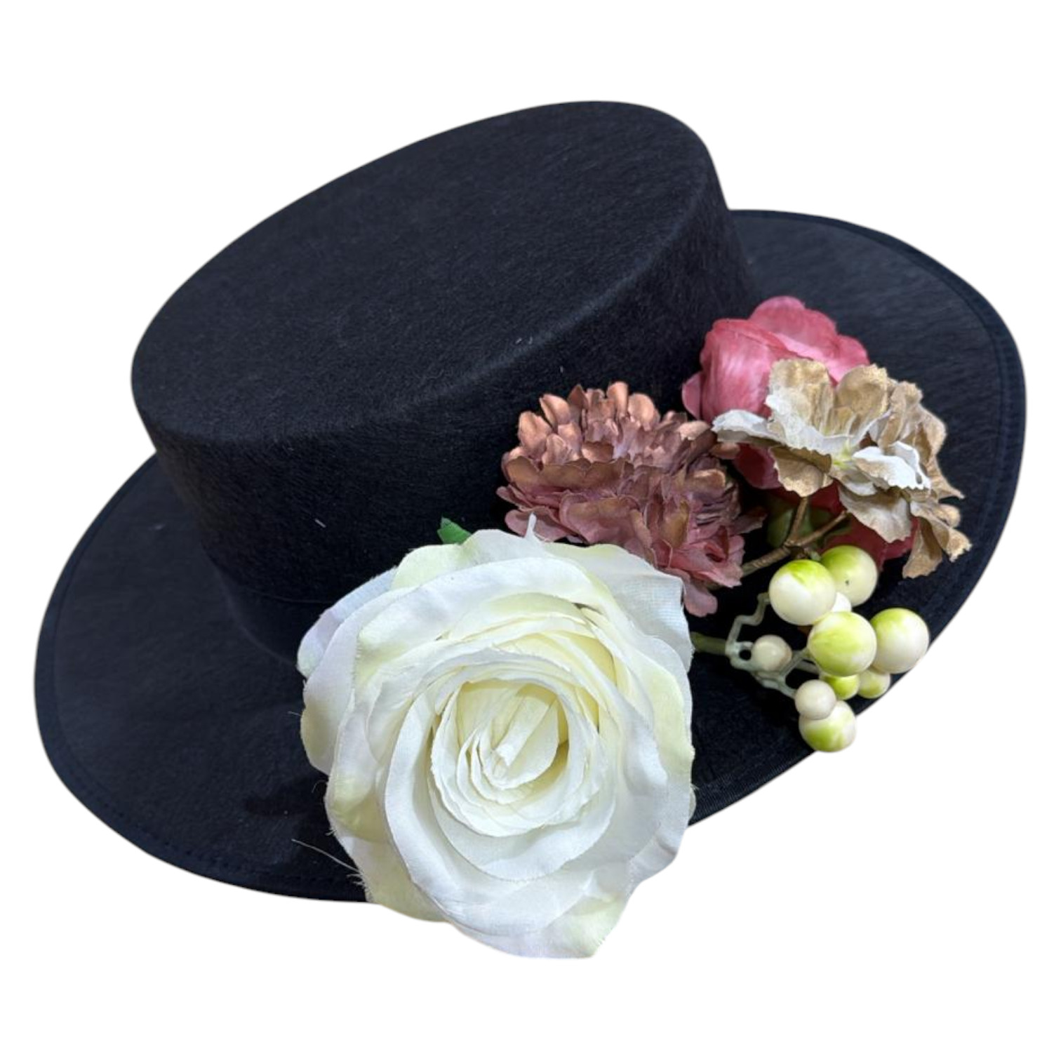 Sombrero cordobés artesanal con ramillete de flores | FlamencoExport
